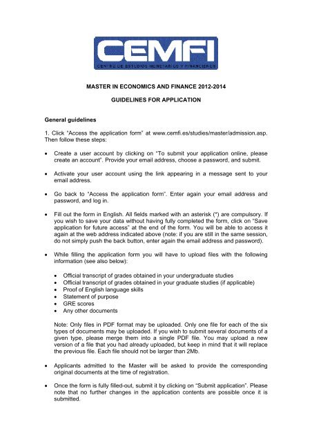 Guidelines for application - Cemfi