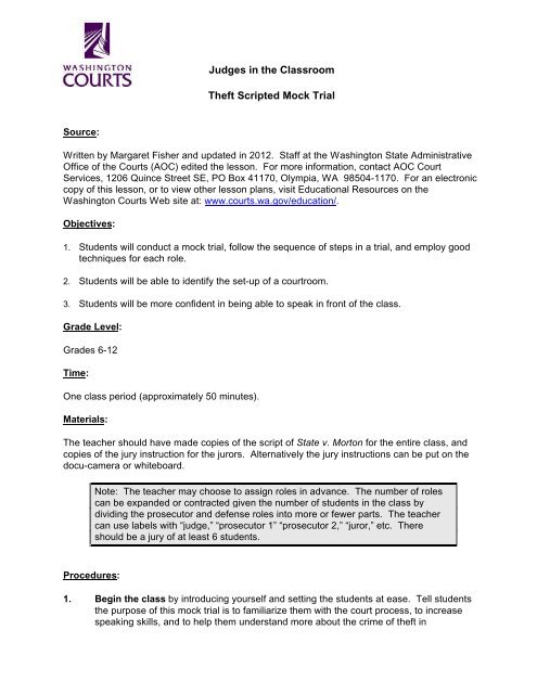 Judges in the Classroom Theft Scripted Mock Trial