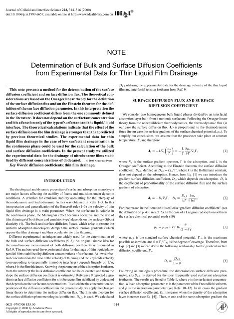 Determination of Bulk and Surface Diffusion Coefficients from ...