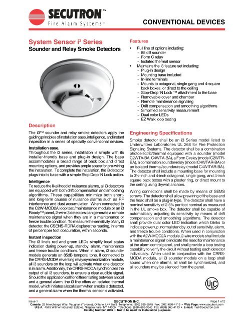CONVENTIONAL DEVICES System Sensor i3 Series - Secutron