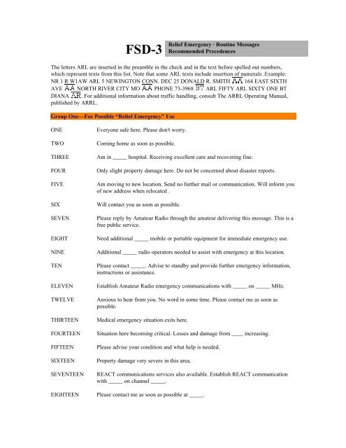 FSD-3: ARRL Numbered Radiograms