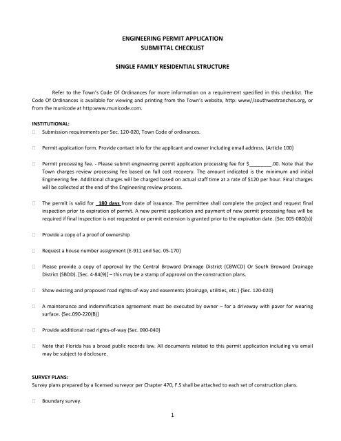 Engineering Permit Application Checklist - Southwest Ranches ...