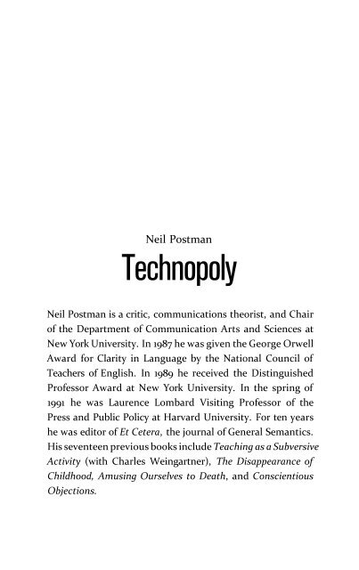 Neil Postman Technopoly N