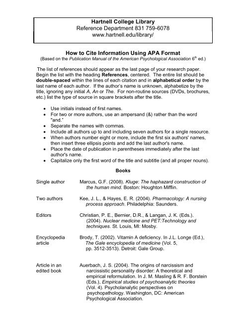 How to Cite Information Using APA Format - Hartnell College