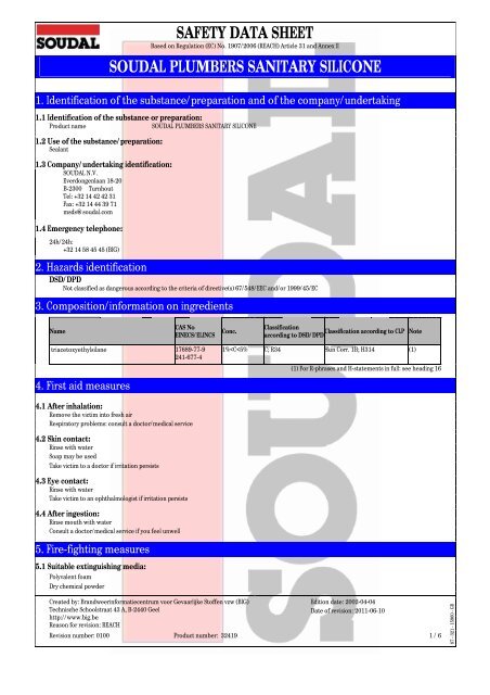 safety data sheet soudal plumbers sanitary silicone - Arco
