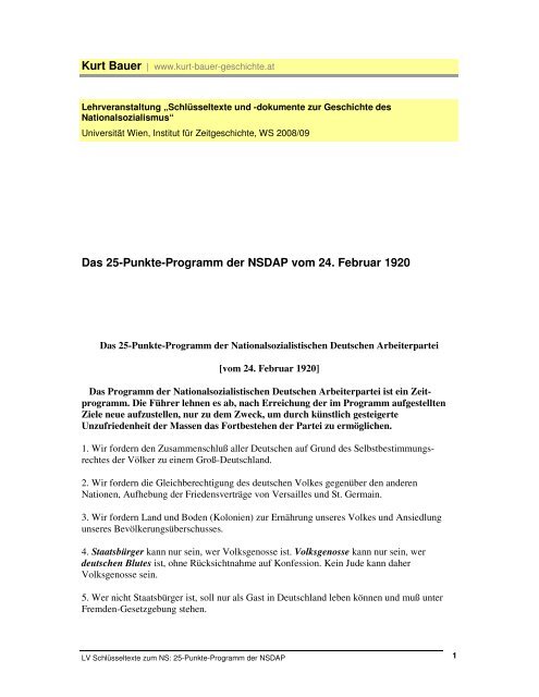 Das 25-Punkte-Programm der NSDAP vom 24. Februar 1920