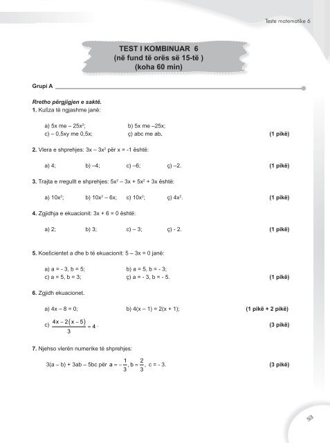 Teste matematike 6 Grupi