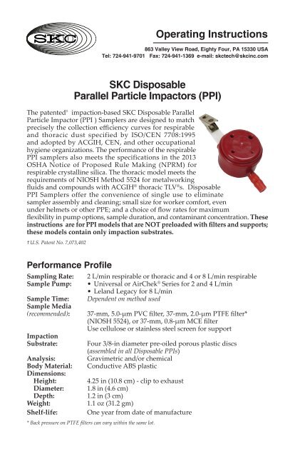 SKC Disposable Parallel Particle Impactors (PPI) 225-384 ... - SKC Inc.