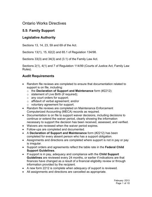 Ontario Works Directives - 5.5 : Family Support