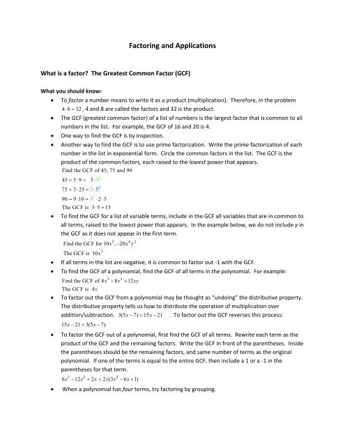 Chapter 6 â Factoring and Applications