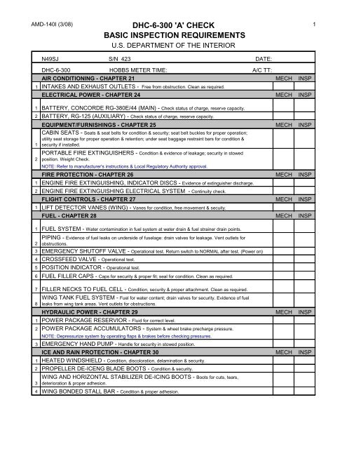 dhc-6-300 'a' check basic inspection requirements - IDEAS-EC
