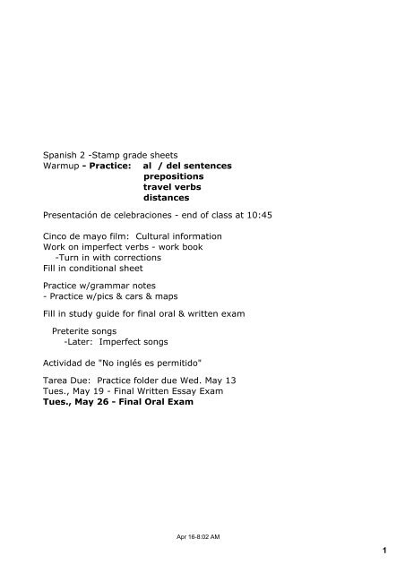 Spanish Practice Sheets