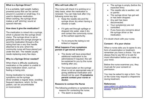 What is a Syringe Driver? - East Cheshire NHS Trust