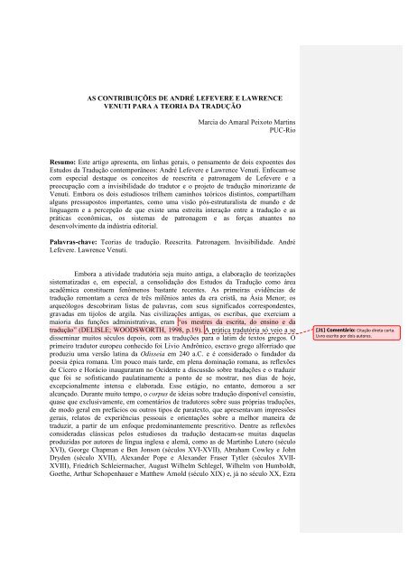 as contribuições de andré lefevere e lawrence venuti para a teoria ...