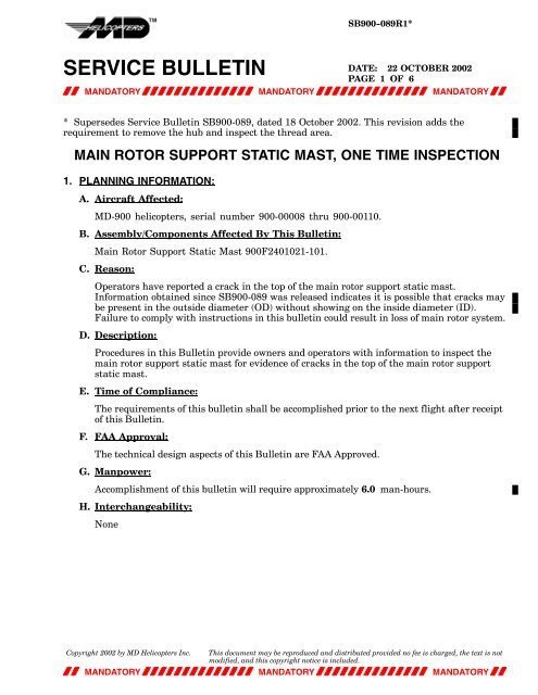 SERVICE BULLETIN - MD Helicopters
