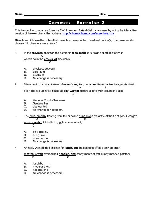 Commas â Exercise 2 - Grammar Bytes!