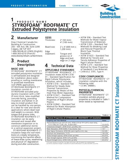 STYROFOAM™ ROOFMATE™ CT Extruded Polystyrene Insulation ...