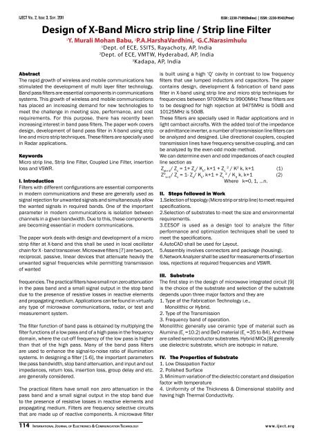 Design of X-Band Micro strip line / Strip line Filter - iject