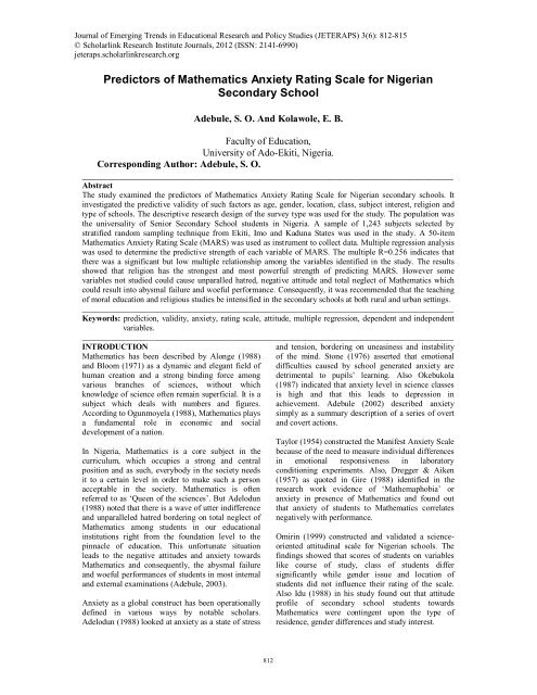 Download article - Journal of Emerging Trends in Educational ...