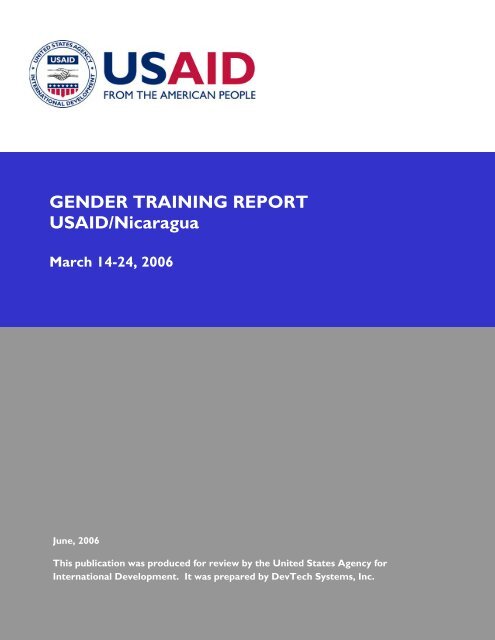 GENDER TRAINING REPORT USAID/Nicaragua - POLICY Project