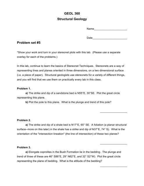 GEOL 360 Structural Geology Problem set #5