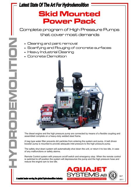 Skid Mounted Power Pack - AQUAJET SYSTEMS AB