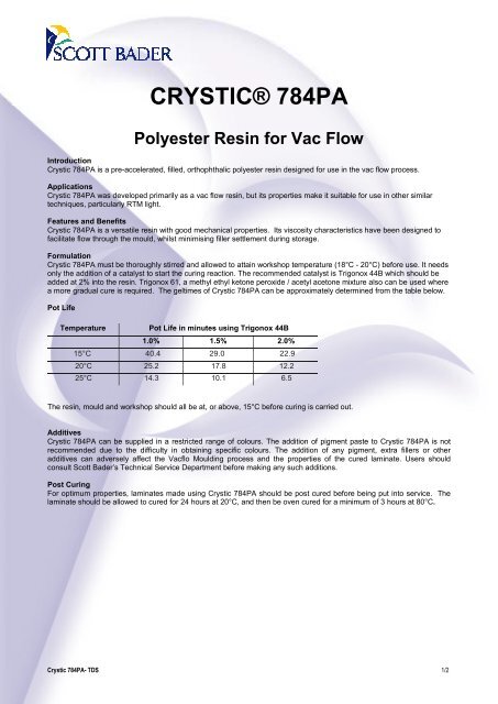 Crystic 784 PA Resin - Scott Bader