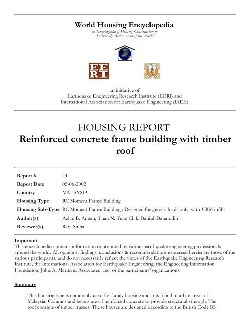 HOUSING REPORT Reinforced concrete frame building with timber ...