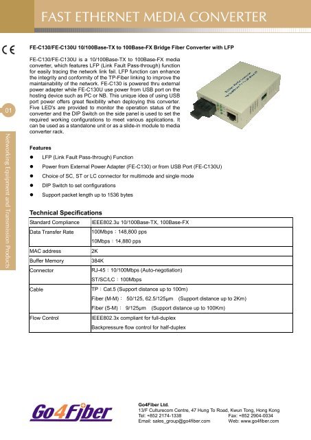 FAST ETHERNET MEDIA CONVERTER - Go4Fiber Ltd
