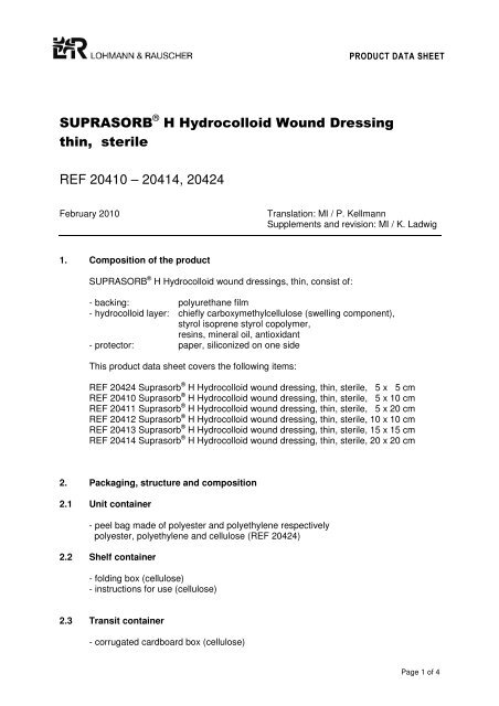 SUPRASORB H Hydrocolloid Wound Dressing thin, sterile REF ...