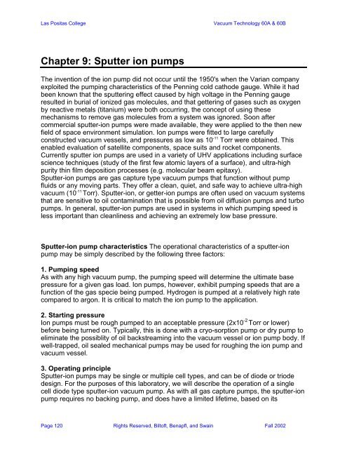 Chapter 9: Sputter ion pumps - Las Positas College