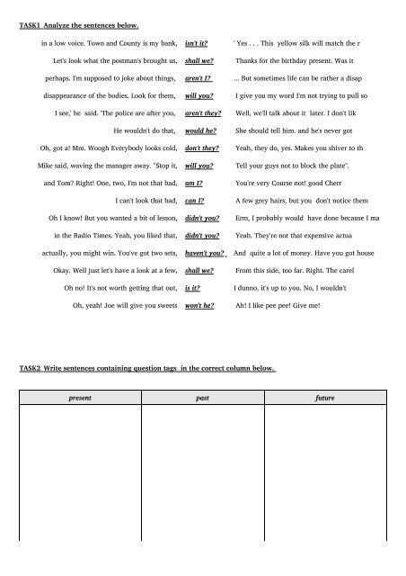 TASK1 Analyze the sentences below. in a low ... - eslhandouts.com