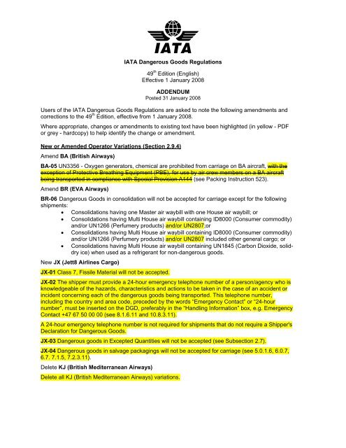 IATA Dangerous Goods Regulations 49th Edition (English) Effective ...