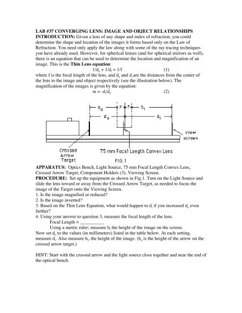 LAB #37 CONVERGING LENS: IMAGE AND OBJECT ...