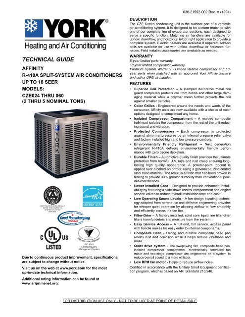 York Condensing Units CZE Specs - Desco Energy