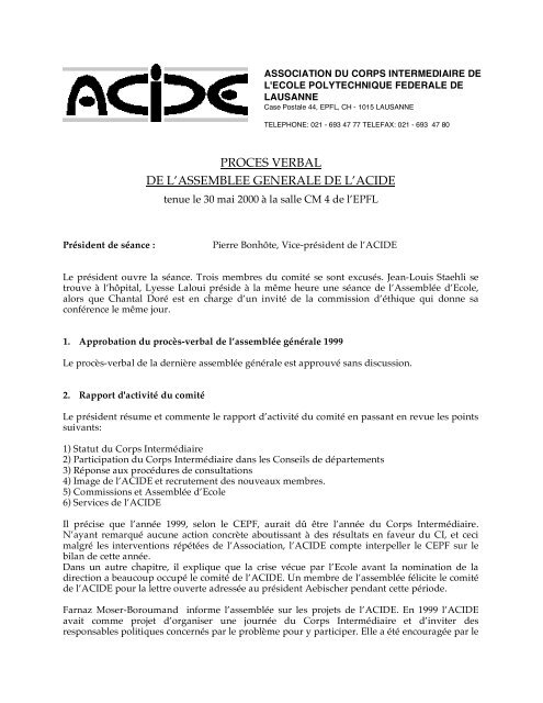proces verbal de l'assemblee generale de l'acide - EPFL
