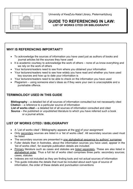 Guide to referencing in law - Library - University of KwaZulu-Natal