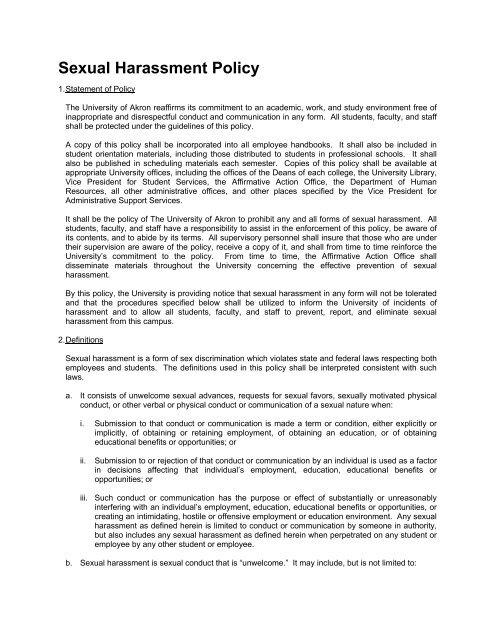 Sexual Harassment Policy - The University of Akron : Wayne College