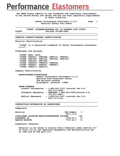 The MSDS format adheres to the standards and regulatory ...