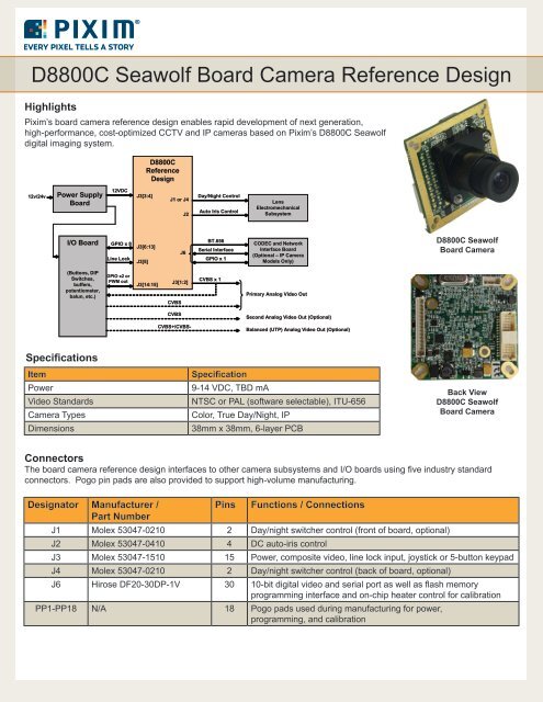 D8800C Seawolf Board Camera Reference Design - Pixim