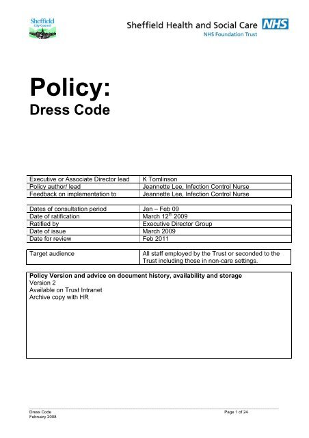 Policy: Dress Code - Sheffield Health and Social Care