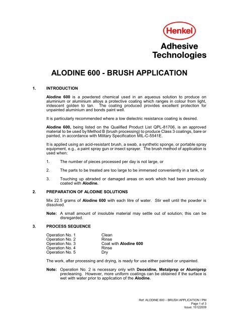 Alodine 600 Brush App - Solvents
