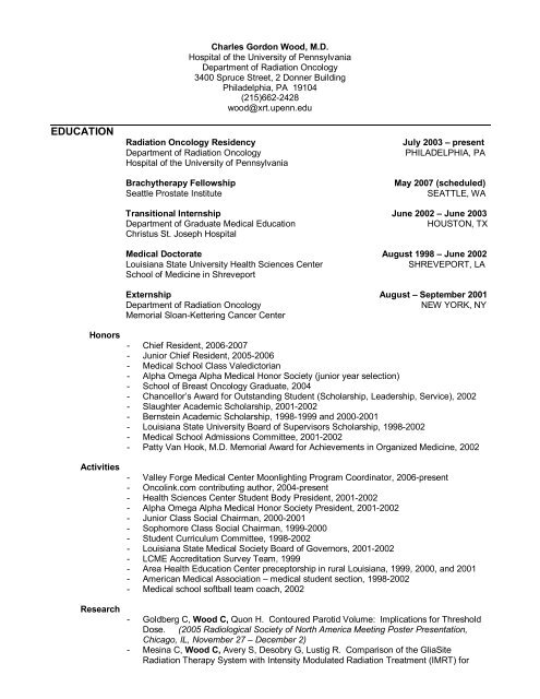CV Wood - Department of Radiation Oncology - University of ...