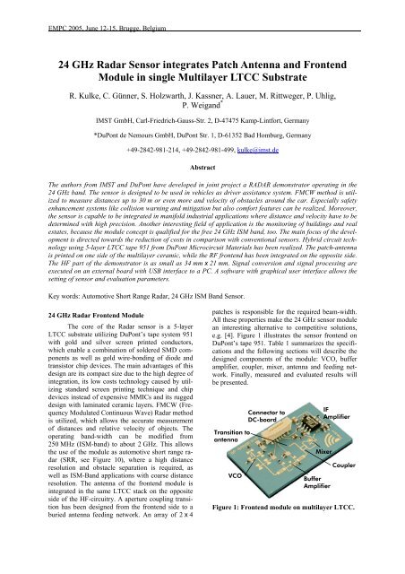 24 GHz Radar Sensor integrates Patch Antenna and ... - Empire