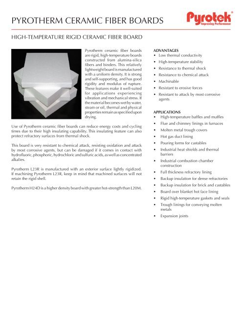 Pyrotherm Ceramic Fiber Boards - English (Letter) - Pyrotek