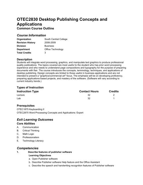 OTEC2830 Desktop Publishing Concepts and Applications