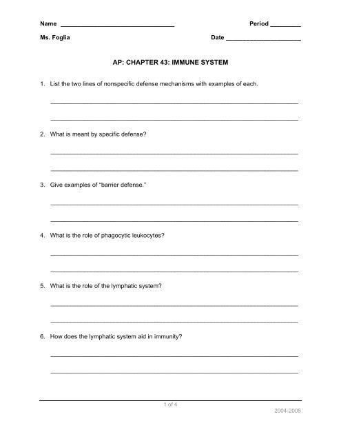 AP: CHAPTER 43: IMMUNE SYSTEM - Explore Biology