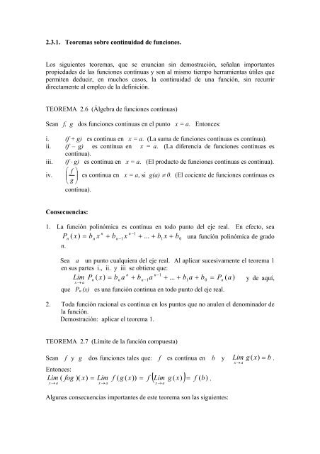 2.3.1. Teoremas sobre continuidad de funciones.
