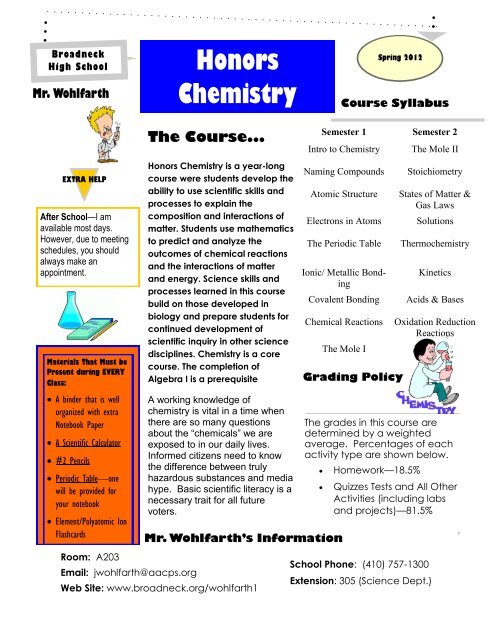 Honors Chemistry - Broadneck High School