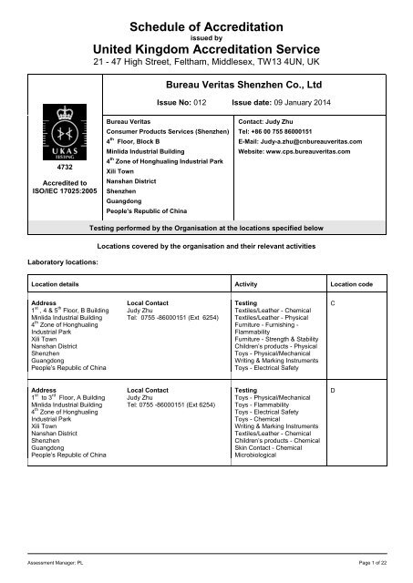 Schedule of Accreditation - UKAS